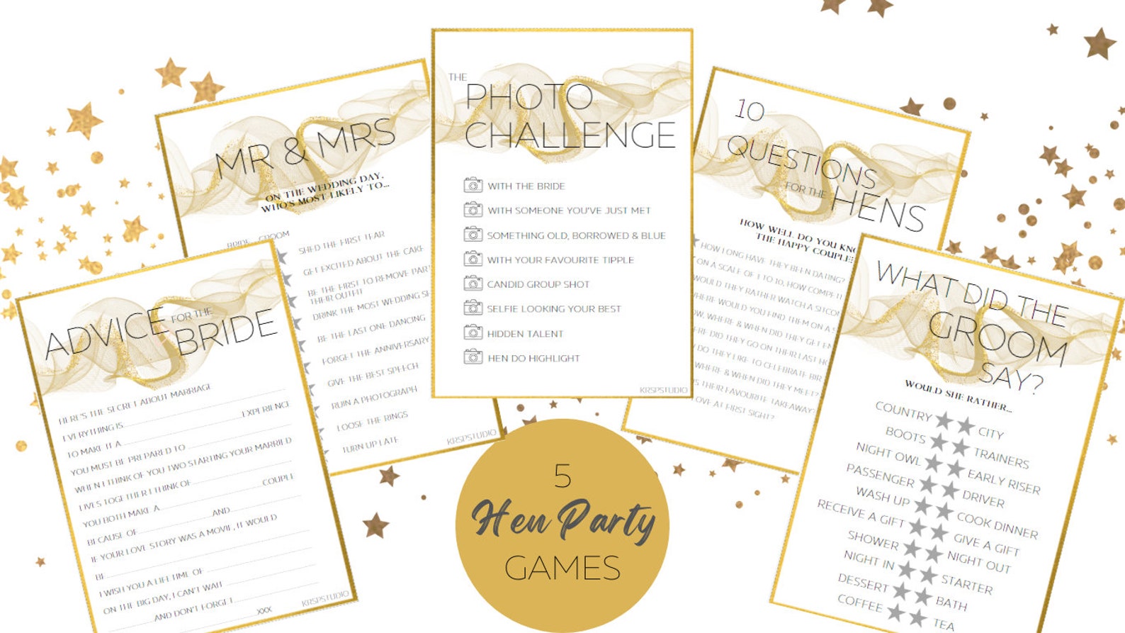 HEN PARTY GAMES - Gold Hen Do - Digital Download Printable Party Game ...