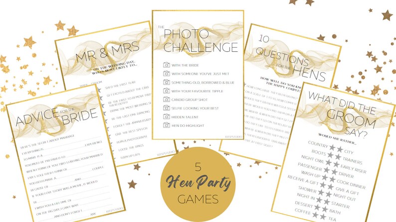 HEN PARTY GAMES - Gold Hen Do - Digital Download Printable Party Game ...