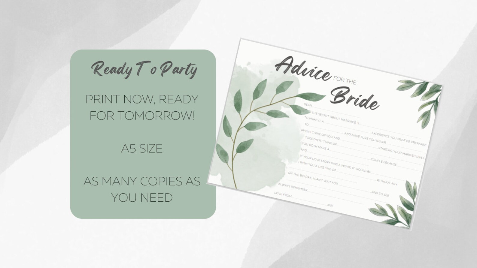HEN PARTY Advice for the Bride - Eucalyptus Theme Hen Do Party Game ...