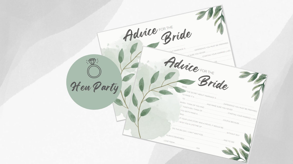 HEN PARTY Advice for the Bride - Eucalyptus Theme Hen Do Party Game ...