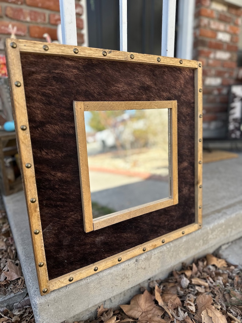Cowprint Western Mirror | Studded Frame, Rustic Country Decor - Etsy
