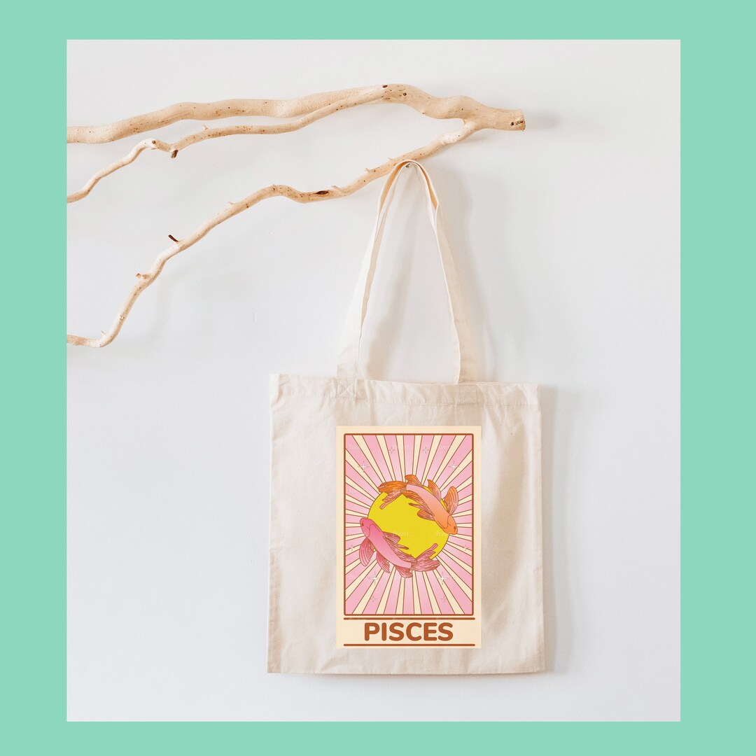 Pisces Tarot Card Tote 70s Groovy Psychedelic Cotton Canvas Tote Bag ...