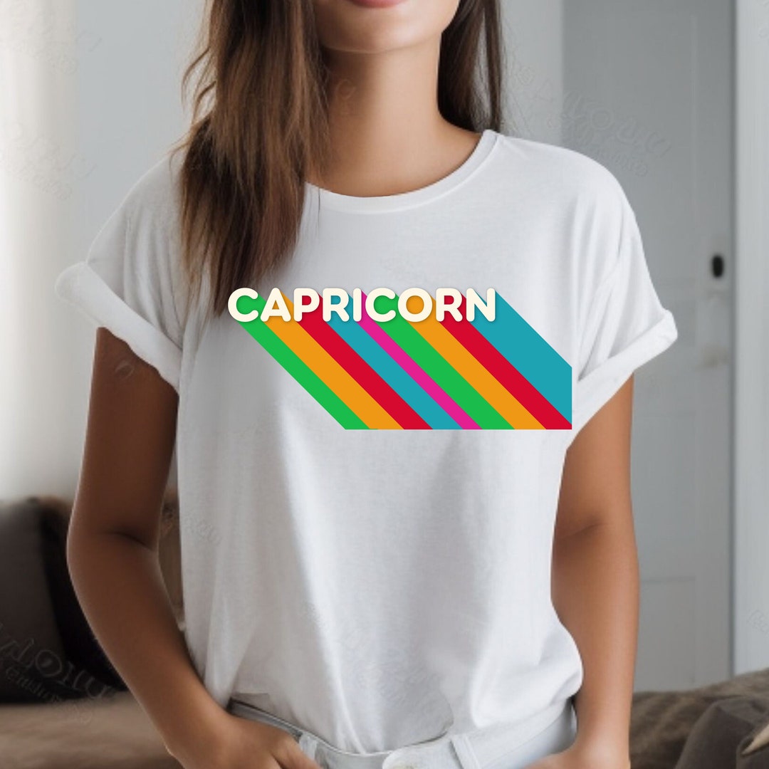 Capricorn Shirt Rainbow Drop Shadow 70s Zodiac Star Sign Astrology Tee ...