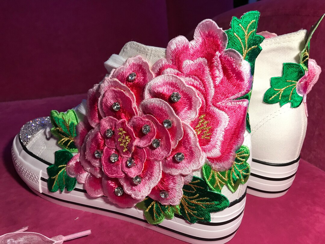 New Handmade Women's High Top Wedge Heel Sneakers Trainers Lace up ...