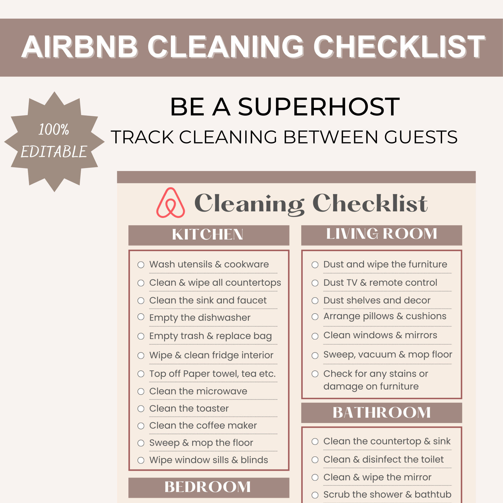 Minimalist Airbnb Checklist Editable Airbnb Canva Template Vacation ...