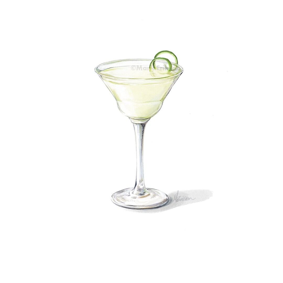 Gimlet Cocktail Illustration, 8x8 Print, Signature Cocktail, Bar Cart ...