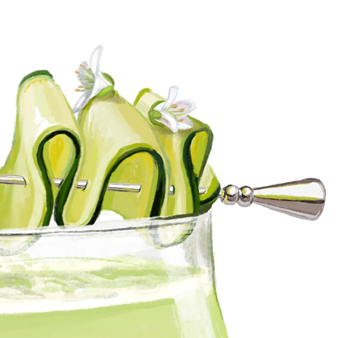 Wasabi Cucumber Martini Cocktail Illustration, 8x10 Print, Signature ...