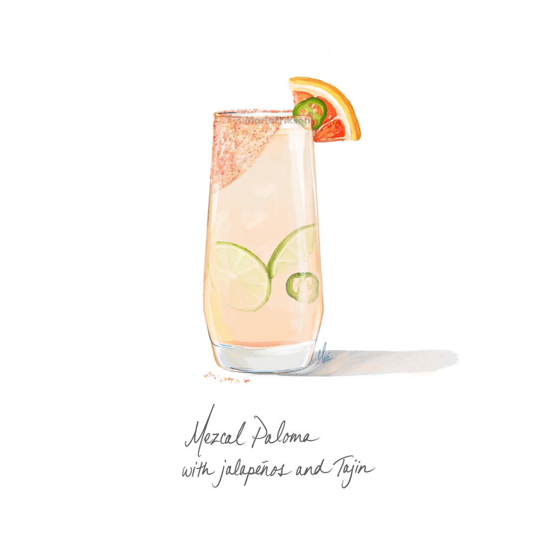 Mezcal Paloma Illustration, 8"x10" Print, Signature Cocktail, Wedding ...