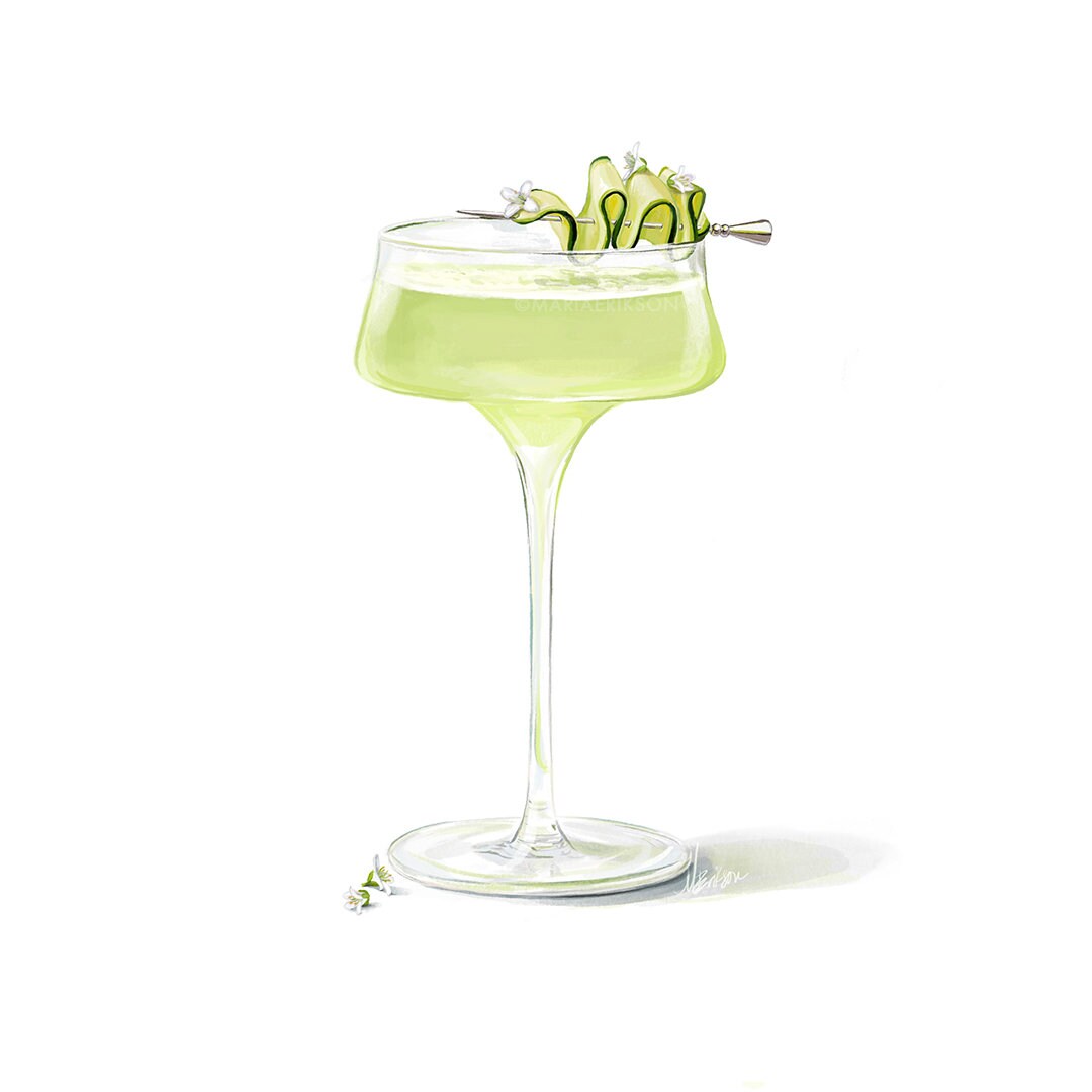 Wasabi Cucumber Martini Cocktail Illustration, 8x10 Print, Signature ...