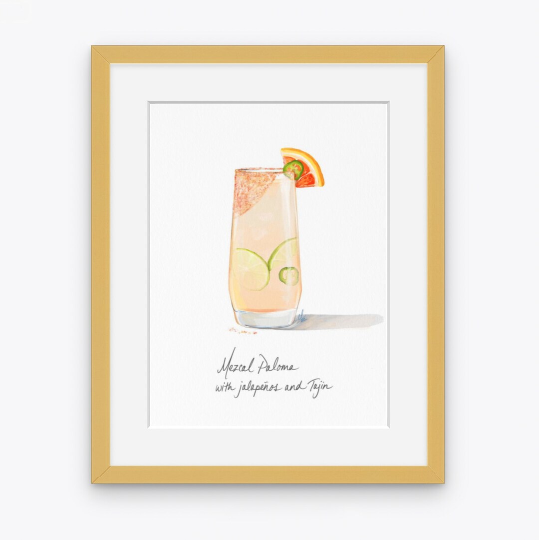 Mezcal Paloma Illustration, 8x8 Print, Signature Cocktail, Wedding Idea ...
