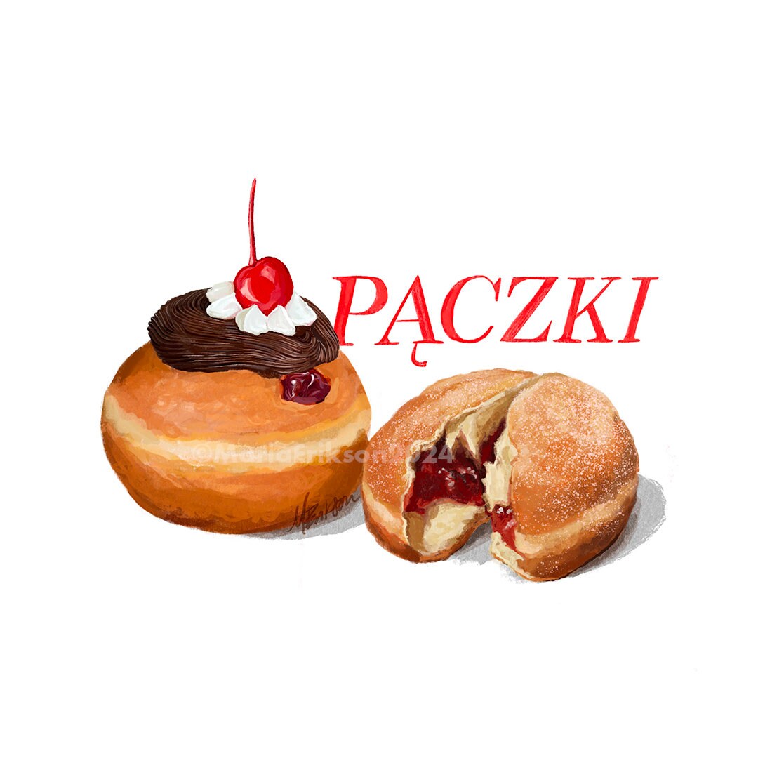 Paczki Polish Donut Illustration, 8x10 Print, Food Illustration ...