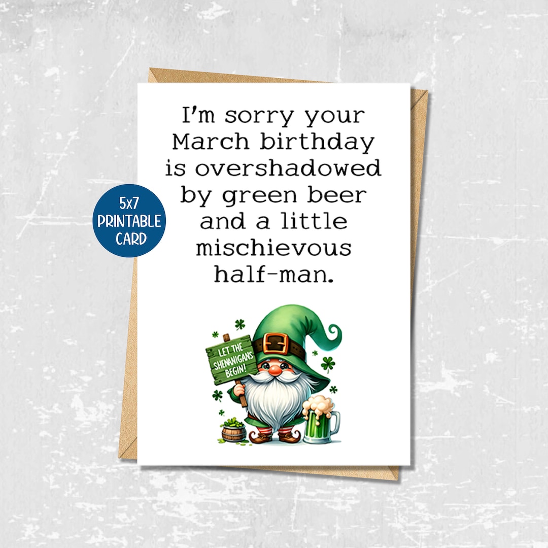 Funny March Birthday Card, Printable Irish Birthday Card, Funny St ...