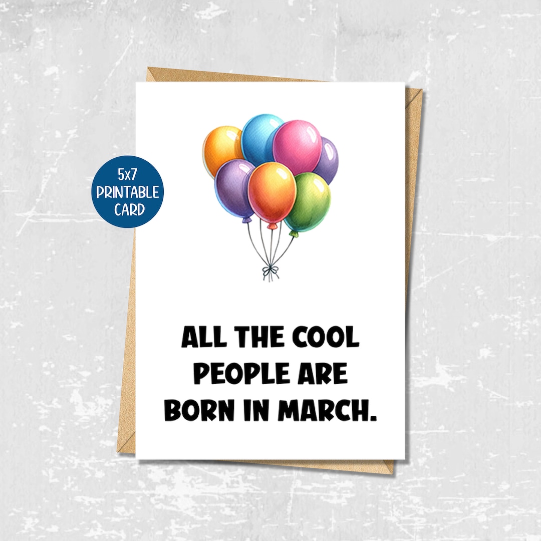 March Birthday Card, Funny Birthday Card, Birthday Card, Printable ...