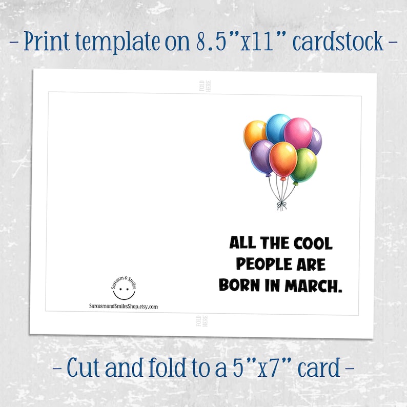 March Birthday Card, Funny Birthday Card, Birthday Card, Printable ...