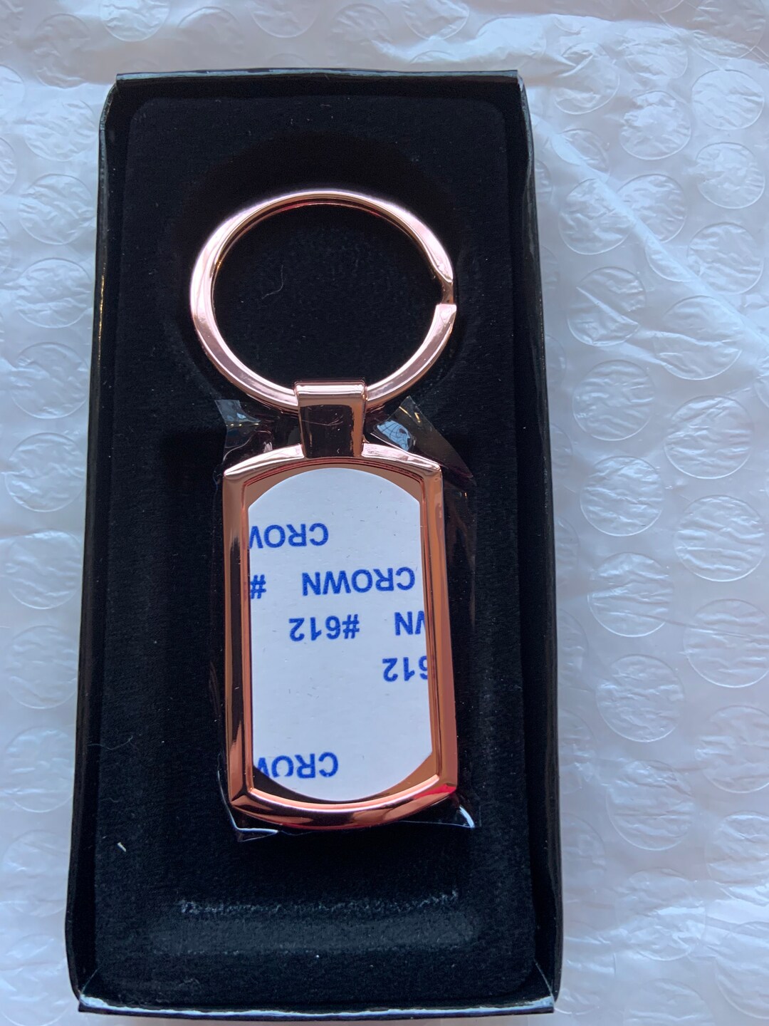 Blank Rectangle Metal Rose Gold Coloured Keyring. Resin Artists ...