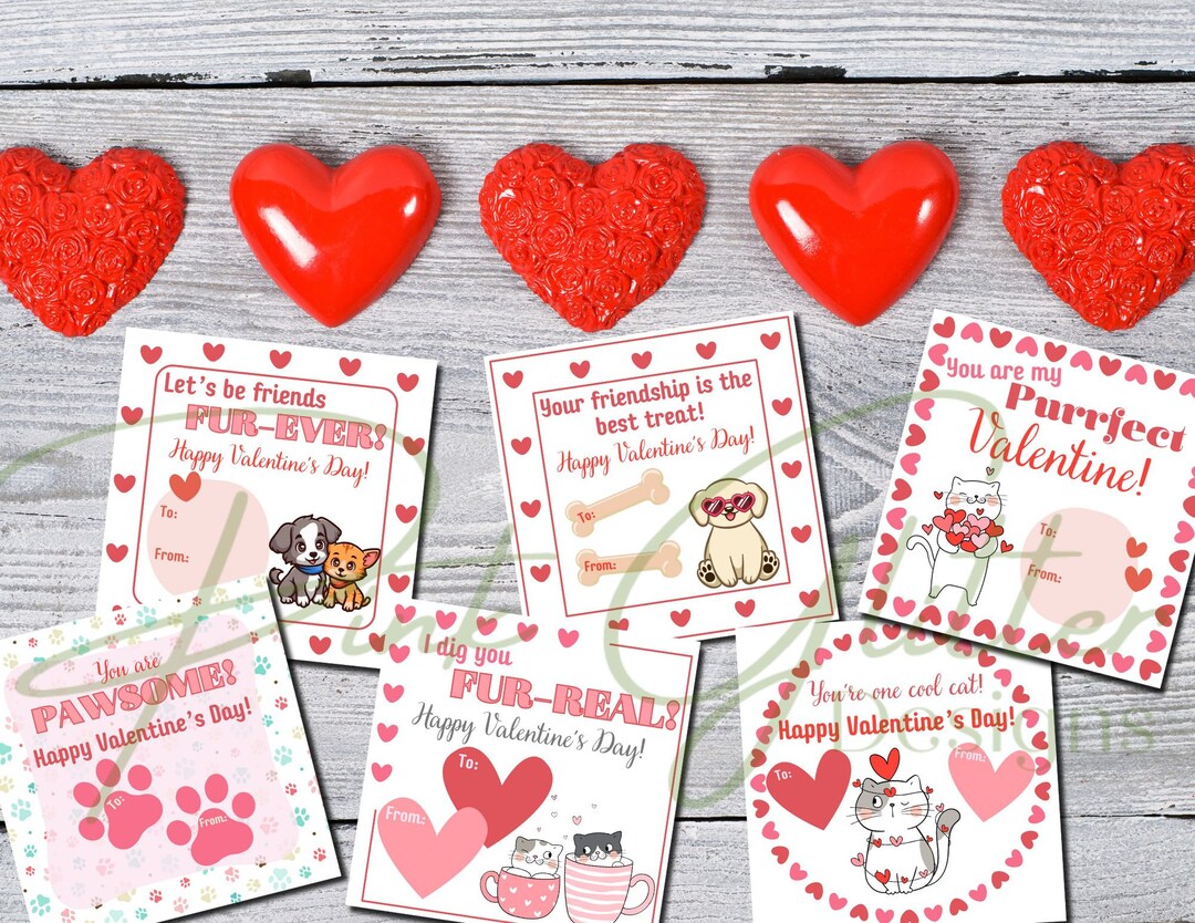 Pet Valentine Valentine Card Classroom Valentine Valentine Bag Tag ...