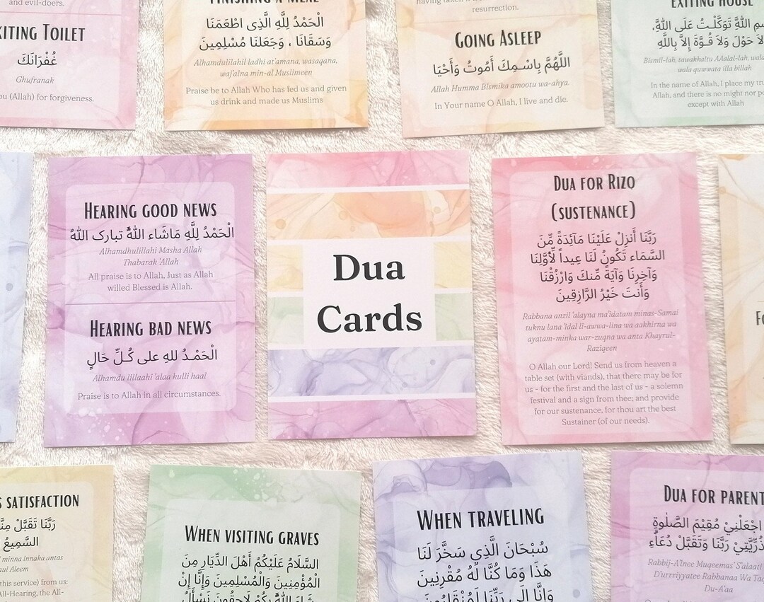 Daily Islamic Dua Cards Set, Islamic Translation, Arabic Prayer Cards ...