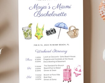 Miami Beach Bachelorette Party Invitation & Itinerary Retro Luxe ...