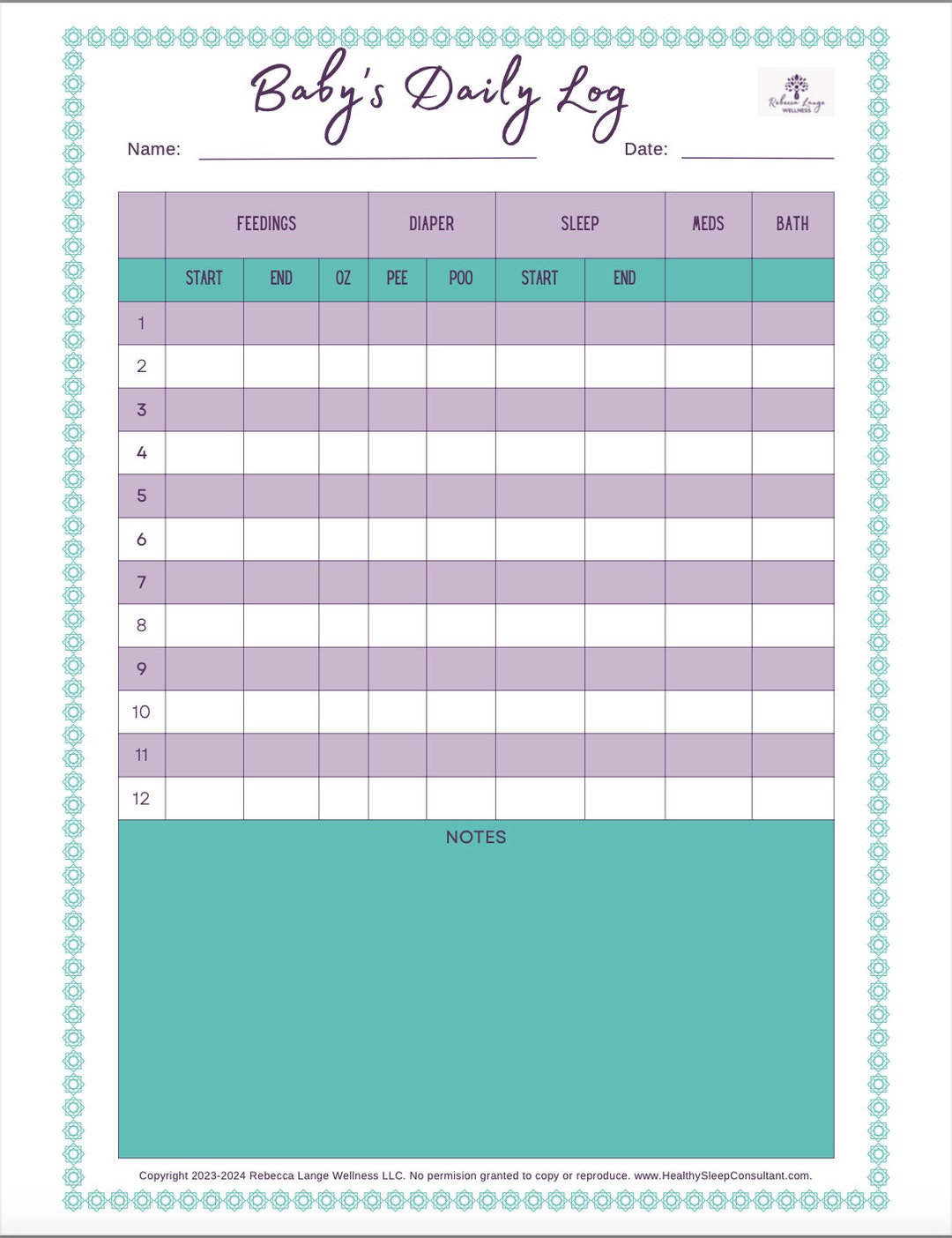 Baby's Daily Log Book - 30 Days PDF FILE DOWNLOAD Color/grayscale - Etsy