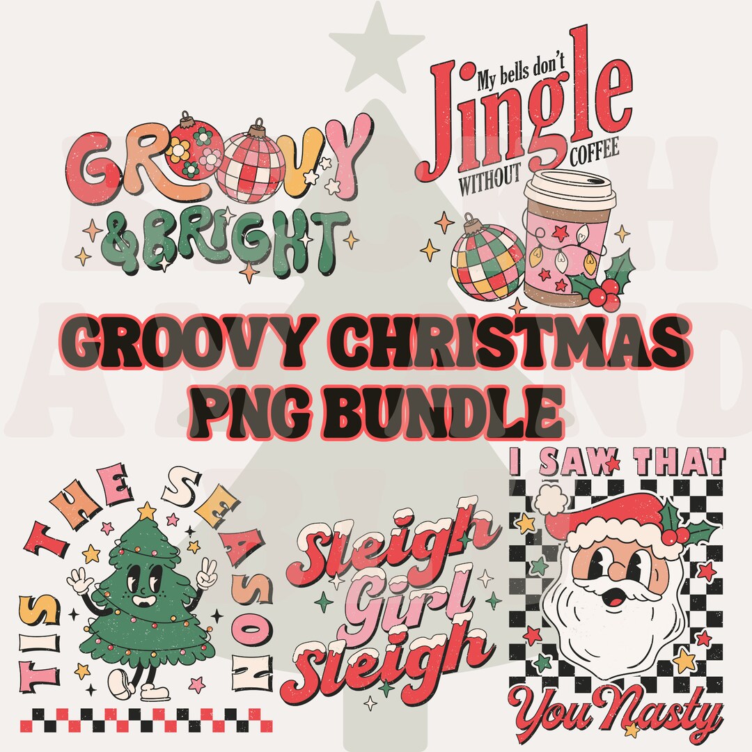 Retro Groovy Christmas PNG Bundle, Funny Holiday Designs (digital ...