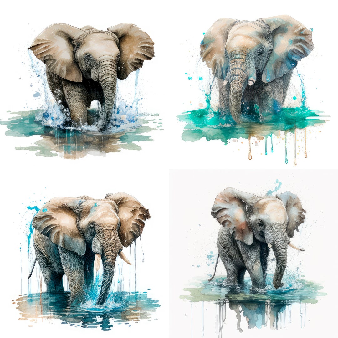 Watercolor Elephant Clipart Elephant in Water PNG Format - Etsy