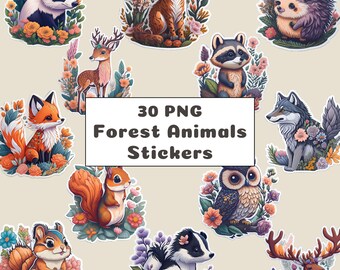 Cute Wild Animals Stickers, Transparent PNG, Adorable Animals, Instant ...