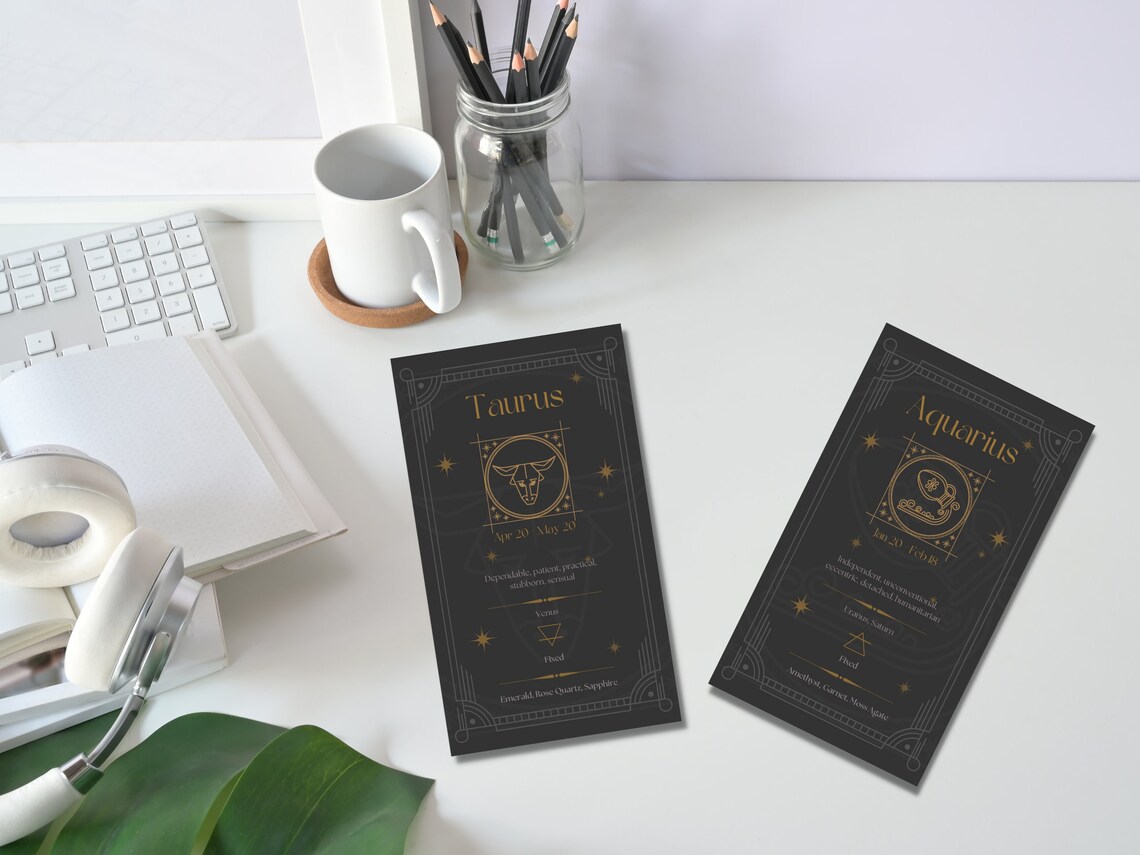 Editable and Printable Zodiac Signs Cards Dark Theme Zodiac Cards ...