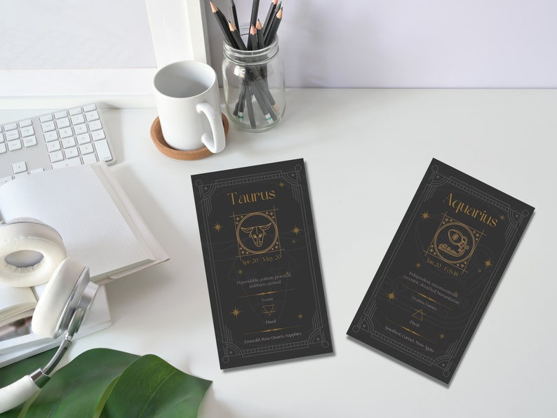 Editable and Printable Zodiac Signs Cards | Dark Theme Zodiac Cards ...