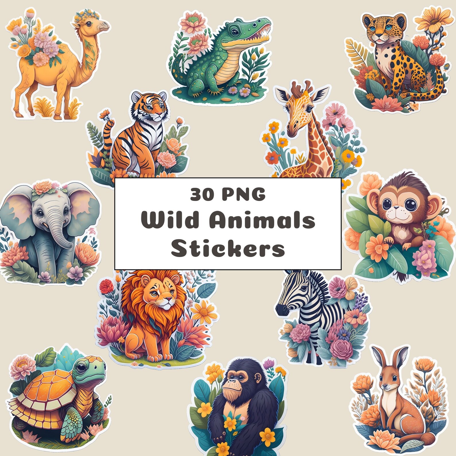 Cute Wild Animals Stickers, Transparent PNG, Adorable Animals, Instant ...