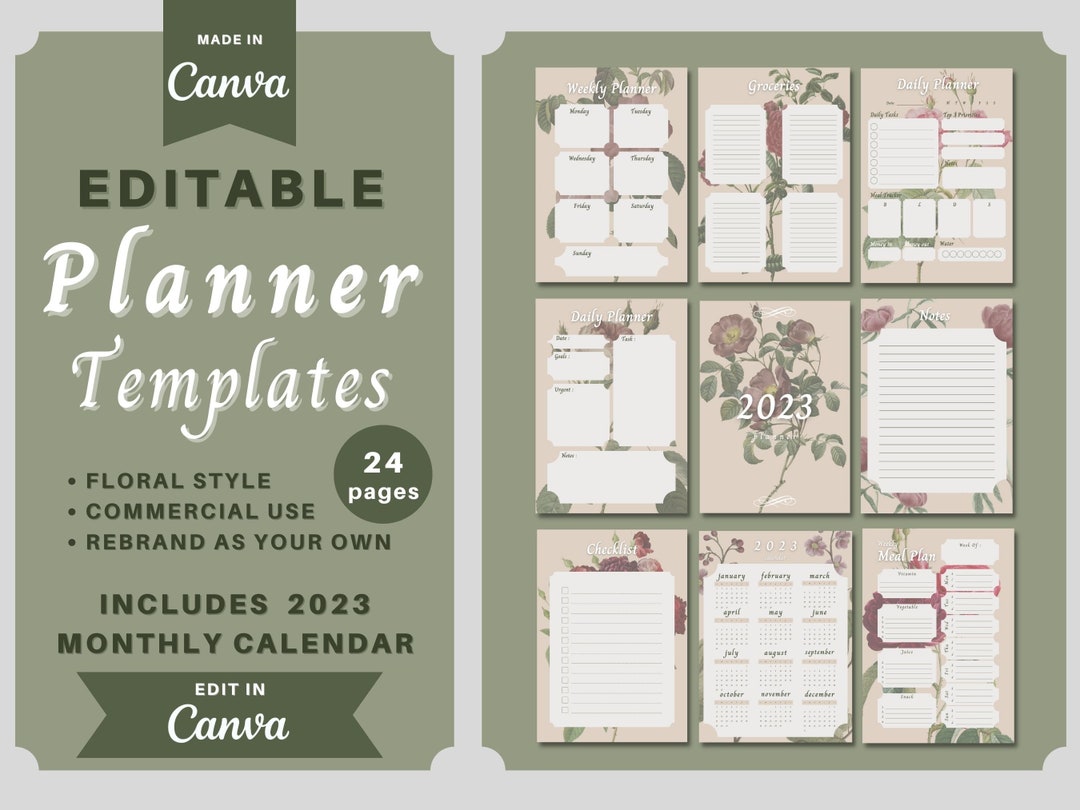 Editable Printable Planner, Canva Template, Daily Weekly Planner ...