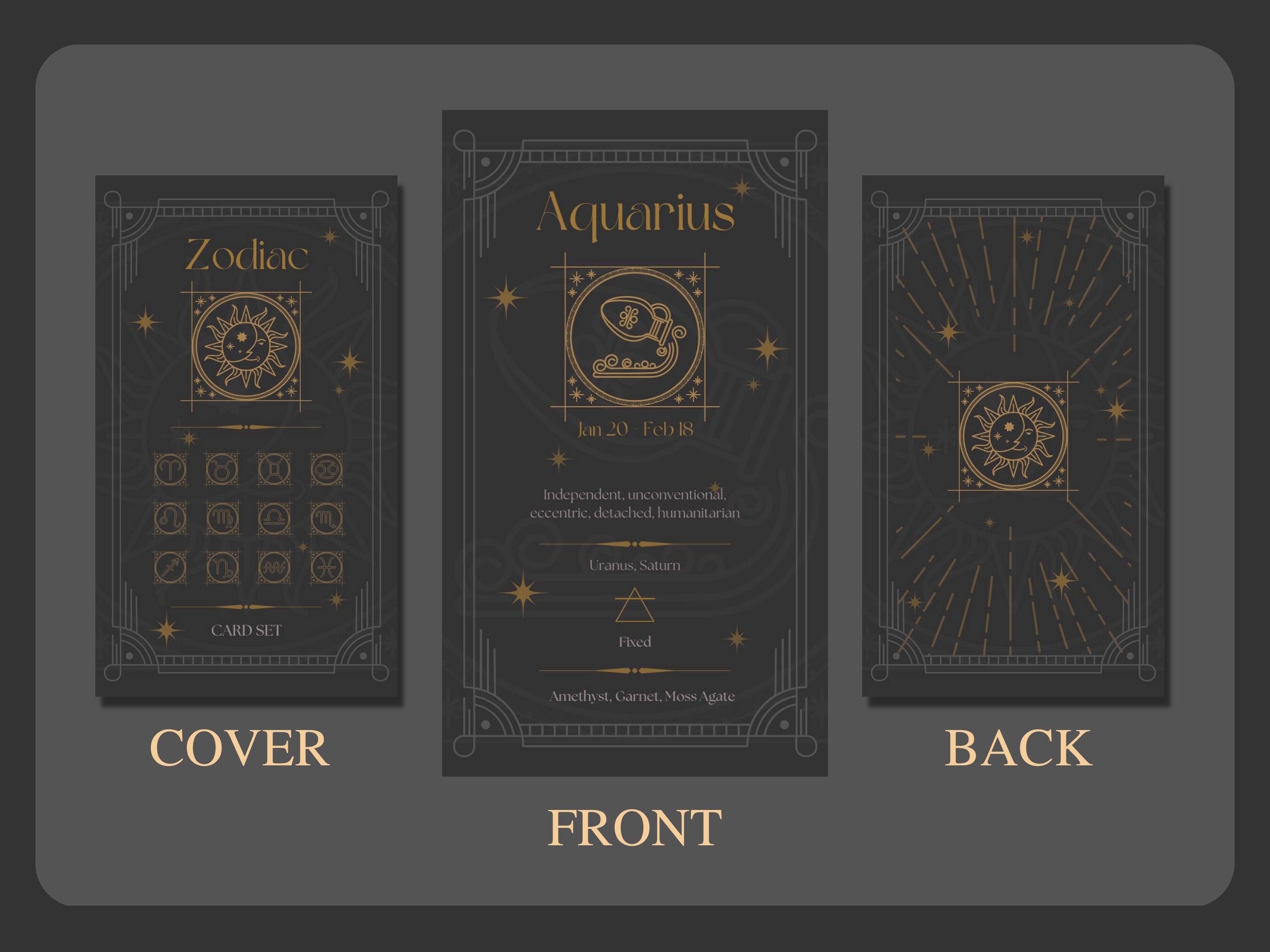 Editable and Printable Zodiac Signs Cards | Dark Theme Zodiac Cards ...