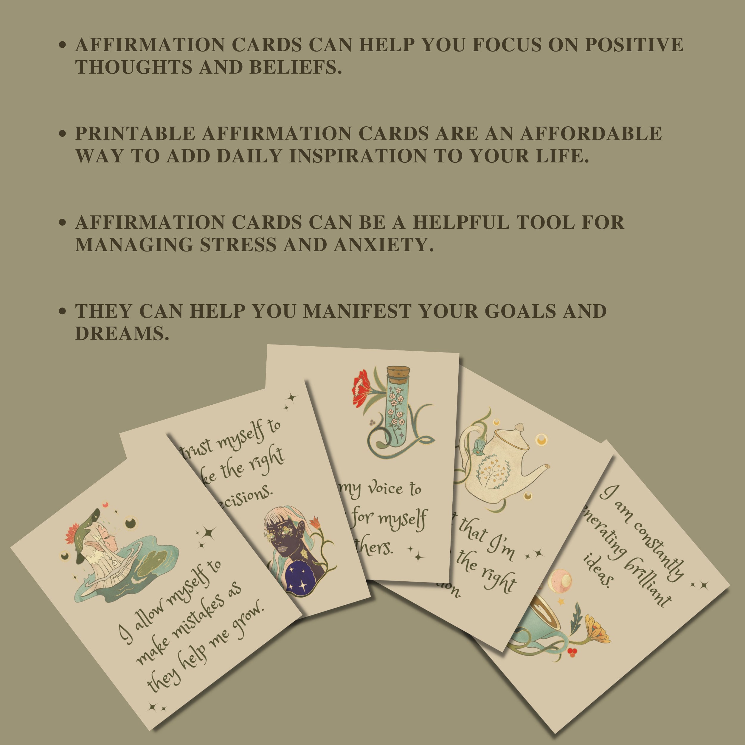 Positive Affirmation Cards, Printable Daily Affirmations, Self Care ...