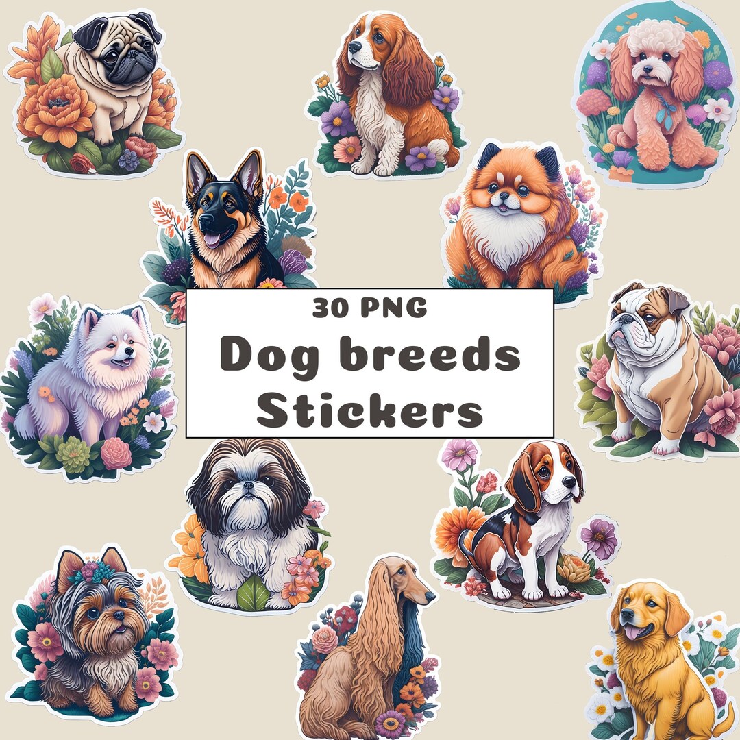 Cute Dog Breeds Stickers, Transparent PNG, Adorable Puppies, Instant ...