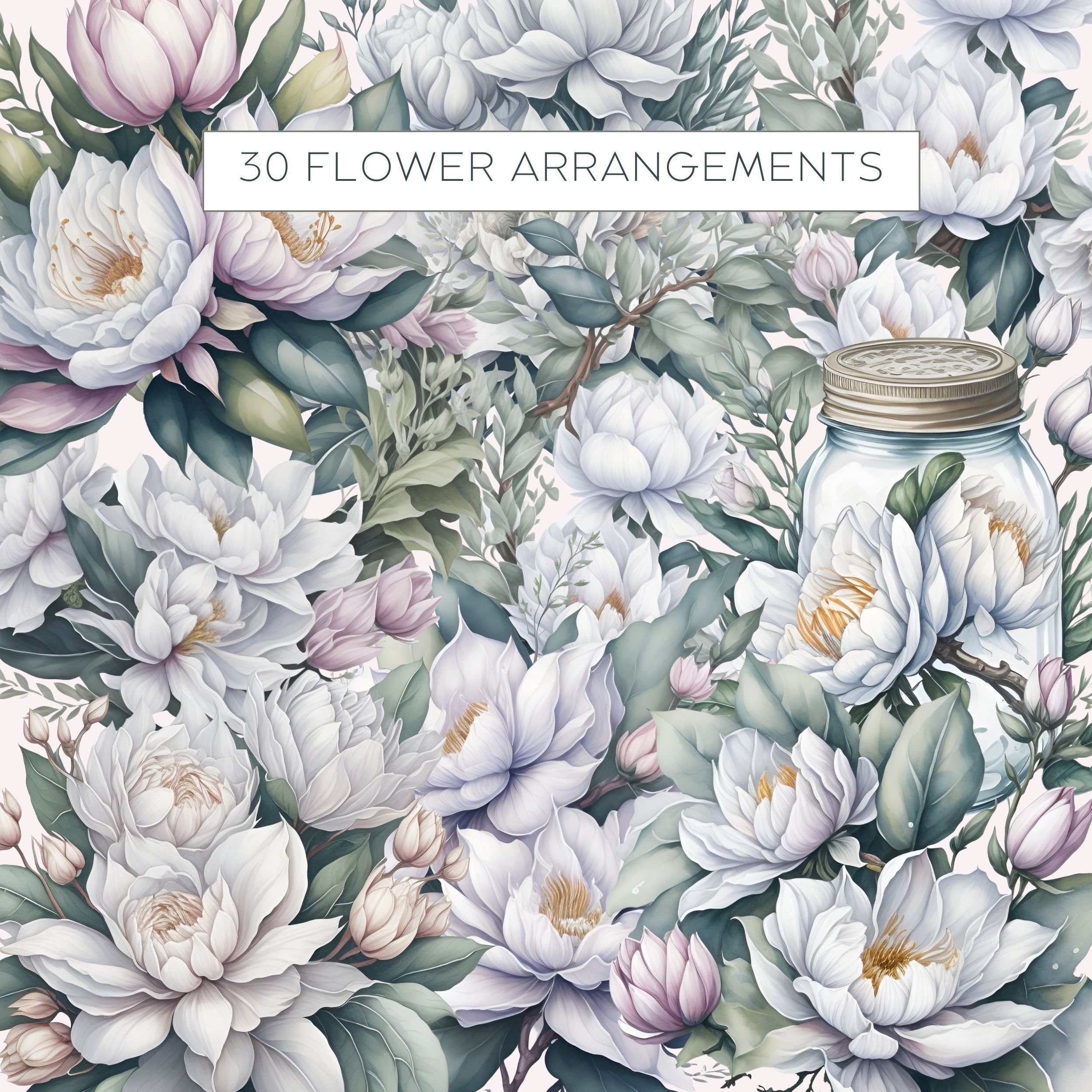 Watercolor Magnolias Clipart Pack, 30 Transparent Pngs, Flower ...