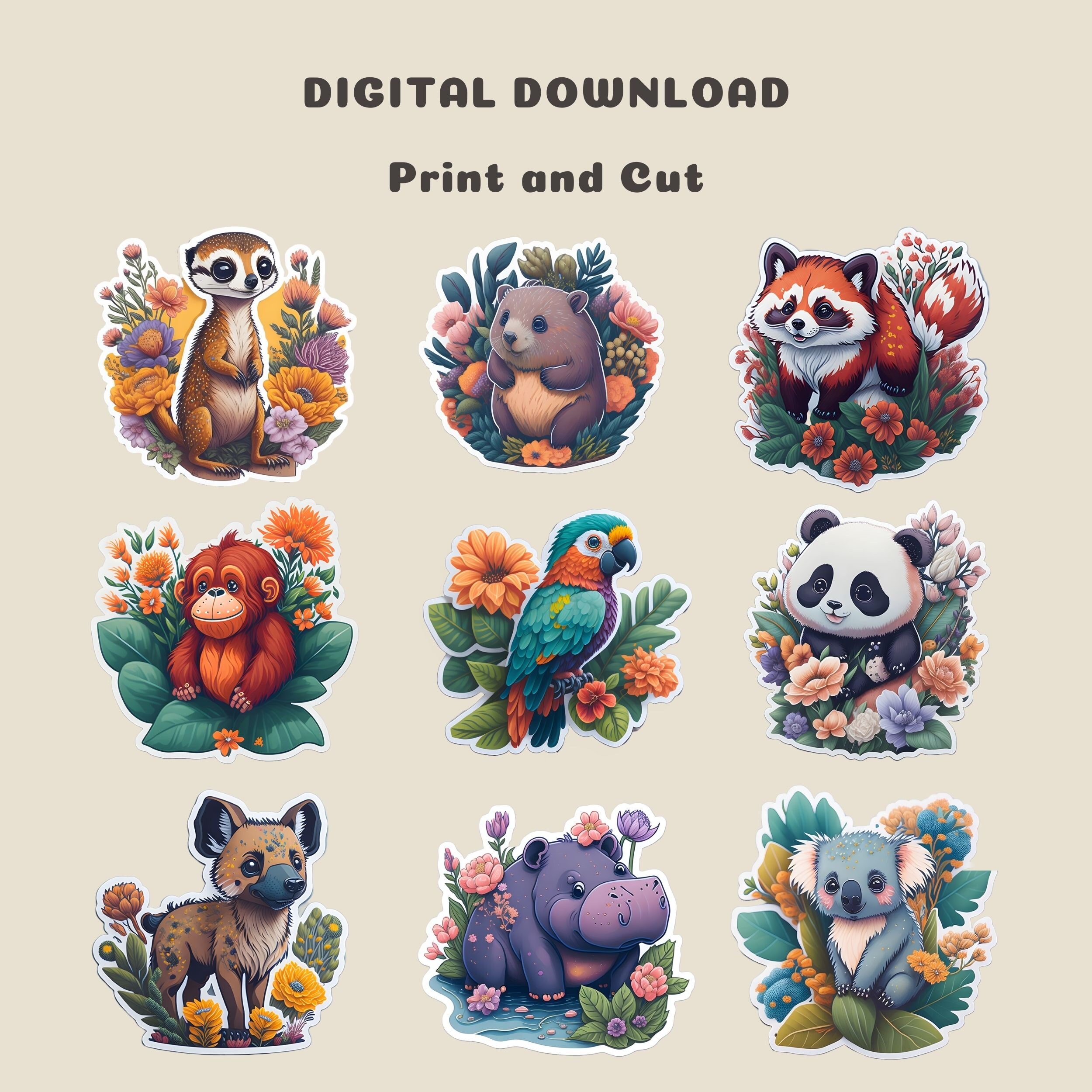 Cute Wild Animals Stickers, Transparent PNG, Adorable Animals, Instant ...