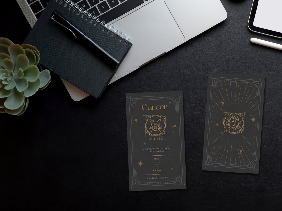 Editable and Printable Zodiac Signs Cards Dark Theme Zodiac Cards ...