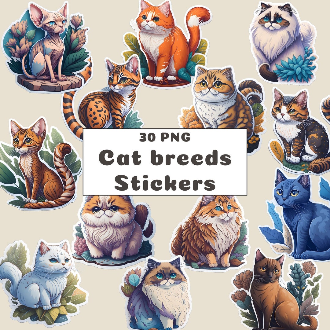 Cute Cat Breeds Stickers, Transparent PNG, Adorable Kittens, Instant ...