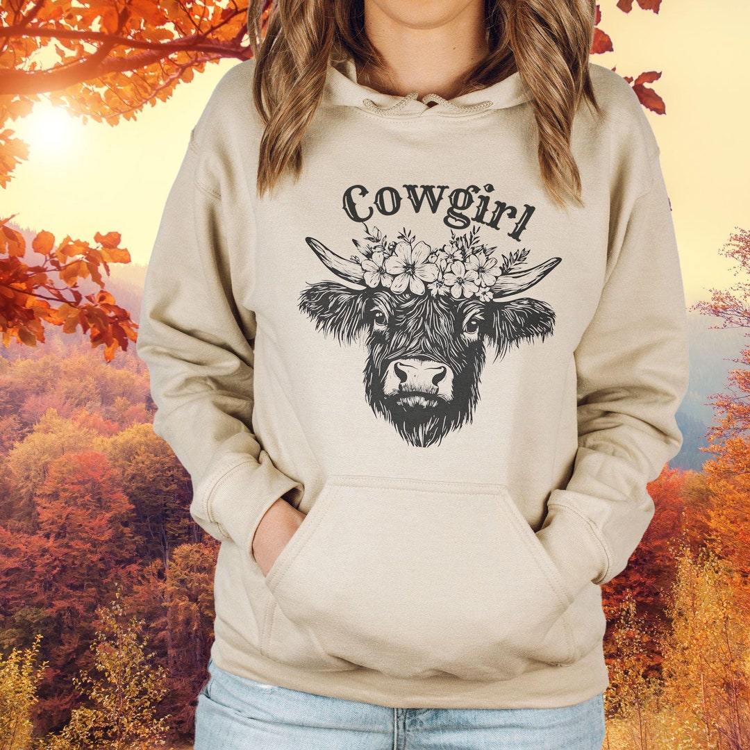 Highland Cow Hoodie, Scottish Hairy Coo Hooded Top, Western Cowgirl ...