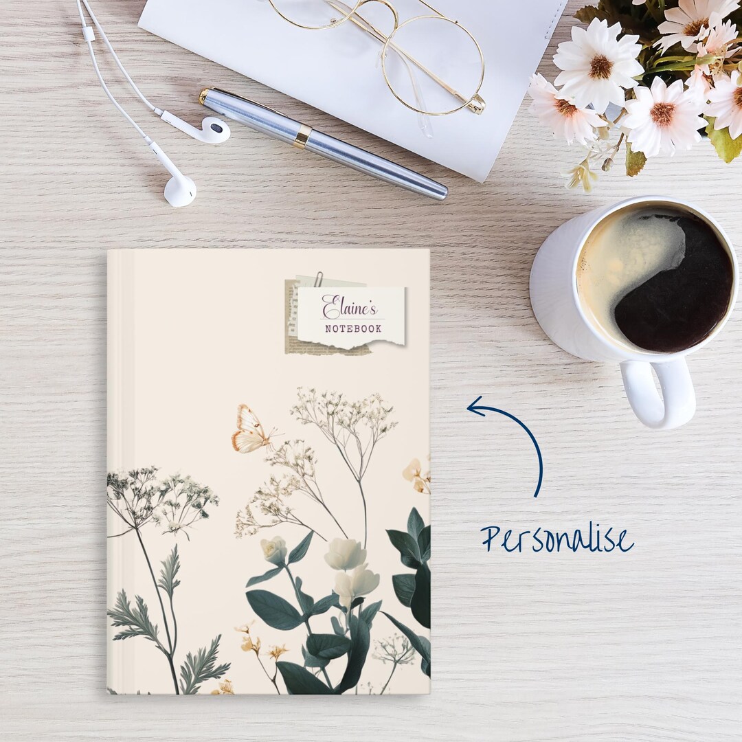 Personalized Botanical Journal, Custom Notebook, Plants Flowers Theme ...