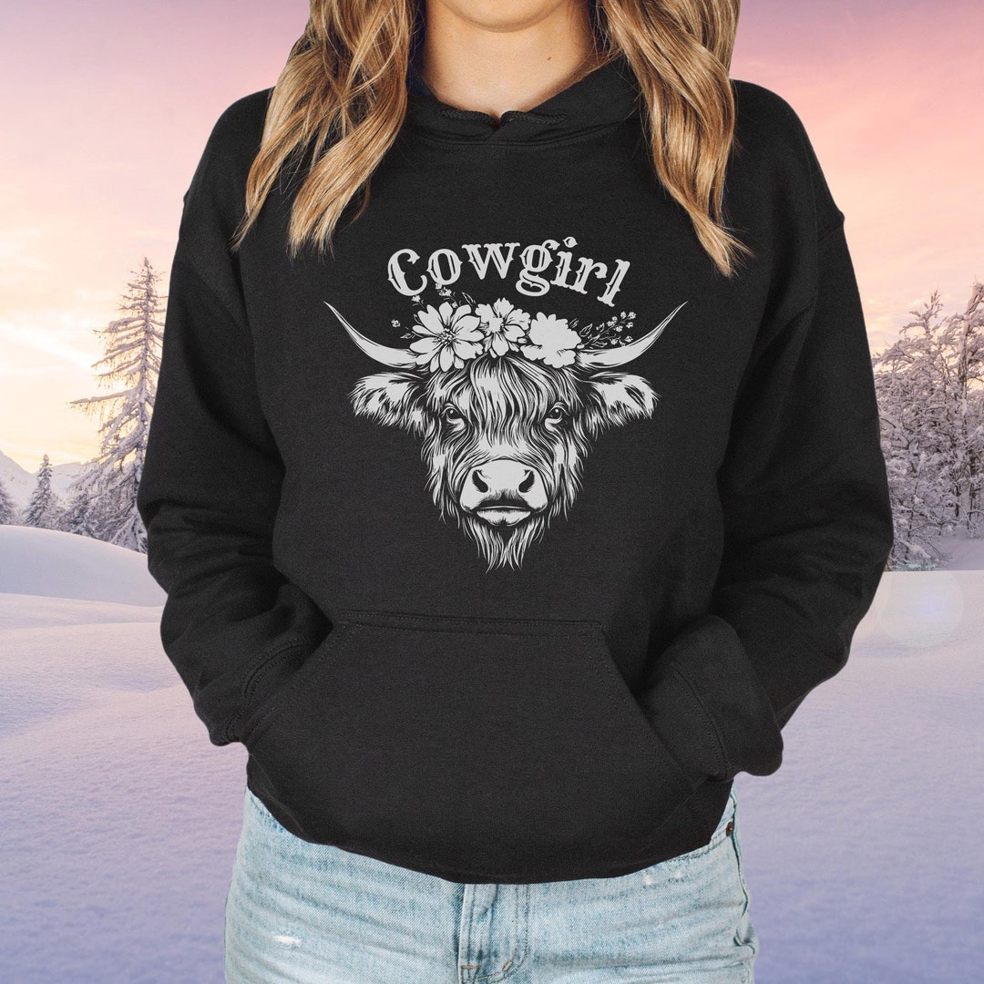 Highland Cow Hoodie, Western Cowgirl Hooded Top, Scottish Hairy Coo ...
