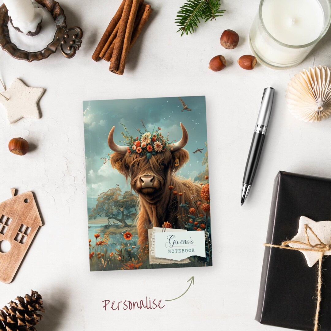 Custom Highland Cow Notebook, Hairy Coo Scottish Personalised Blank ...