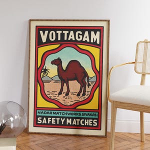 Retro Camel Matchbox Poster • Vintage India Art Print • Sizes 8x12 ...