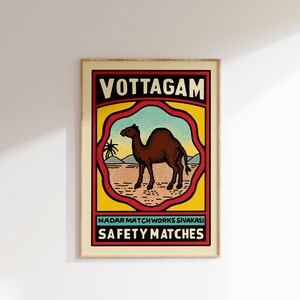 Retro Camel Matchbox Poster • Vintage India Art Print • Sizes 8x12 ...