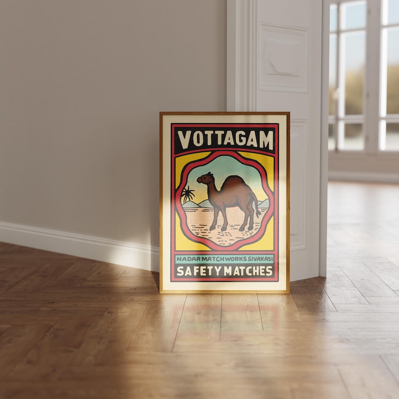 Retro Camel Matchbox Poster • Vintage India Art Print • Sizes 8x12 ...