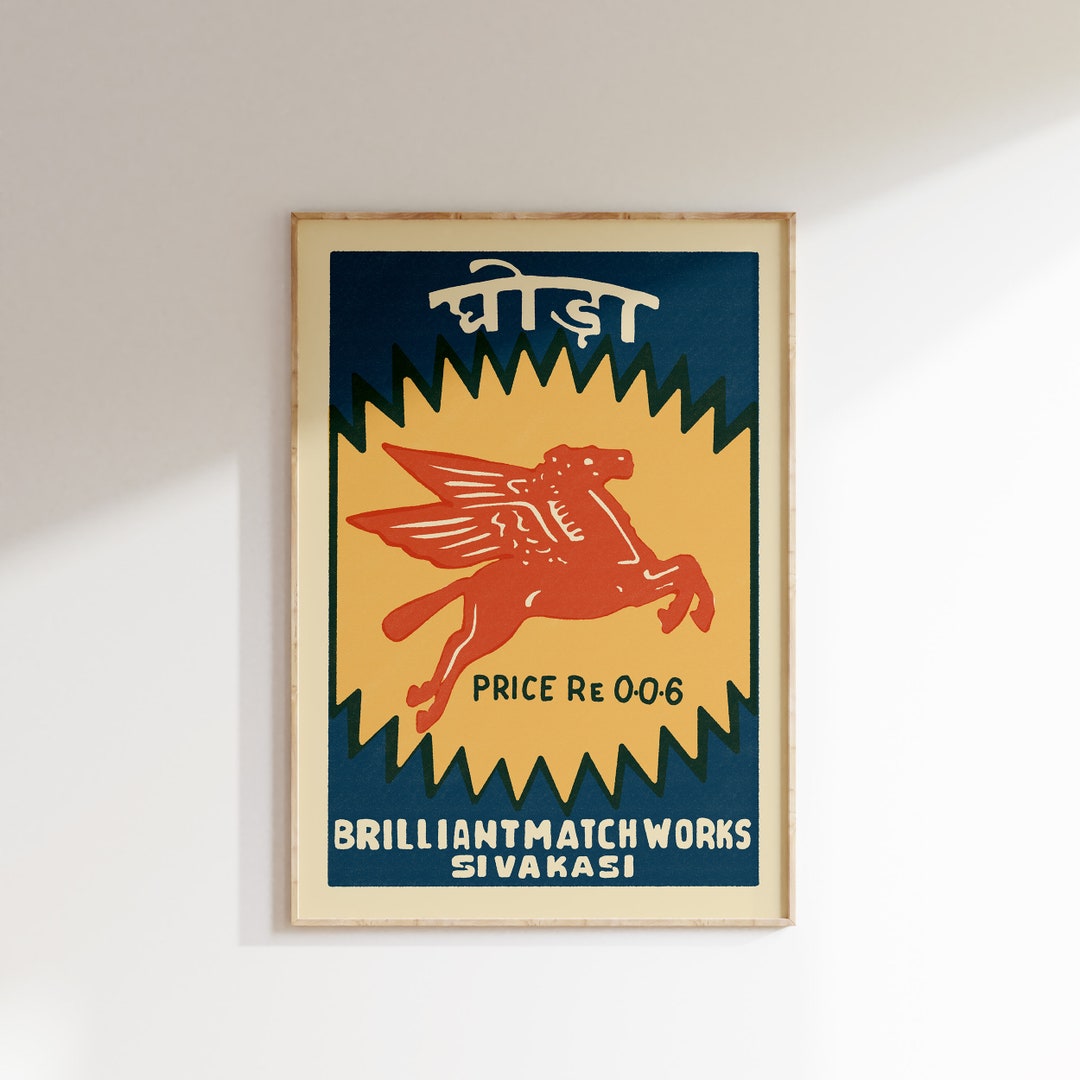 Retro Indian Matchbox Poster • Pegasus • Vintage Matchbox Poster ...