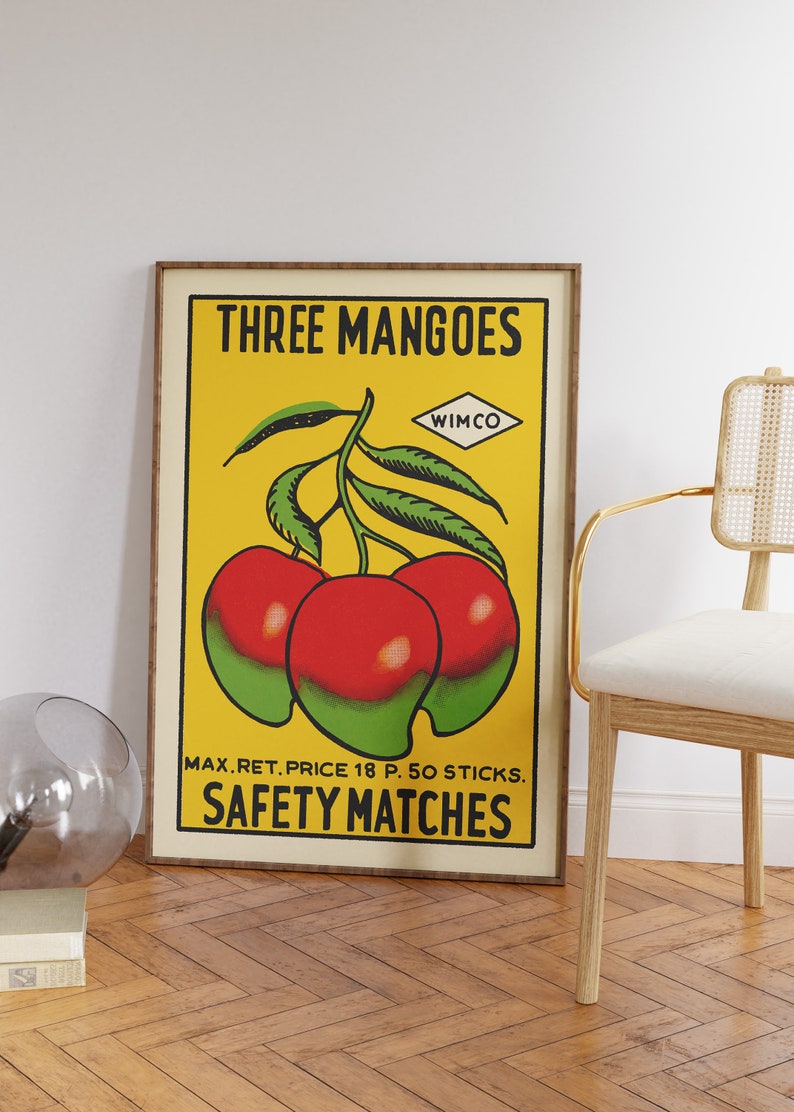Retro Mangoes Matchbox Poster • Vintage India Art Print • Sizes 8x12 ...