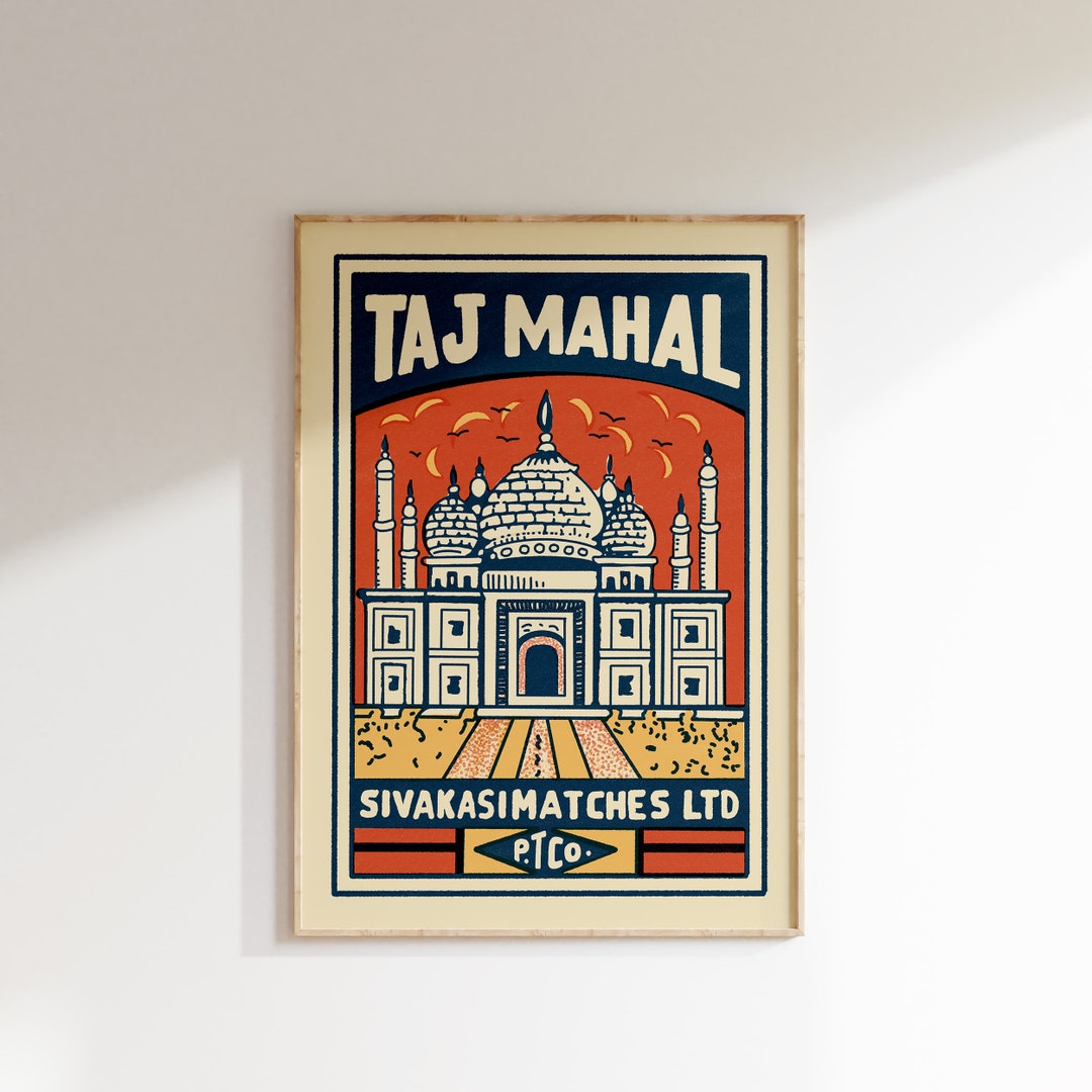 Retro Indian Matchbox Poster Taj Mahal, Vintage Matchbox Poster ...