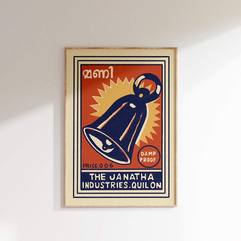Retro Bell Matchbox Poster • Vintage India Art Print • Sizes 8x12 ...