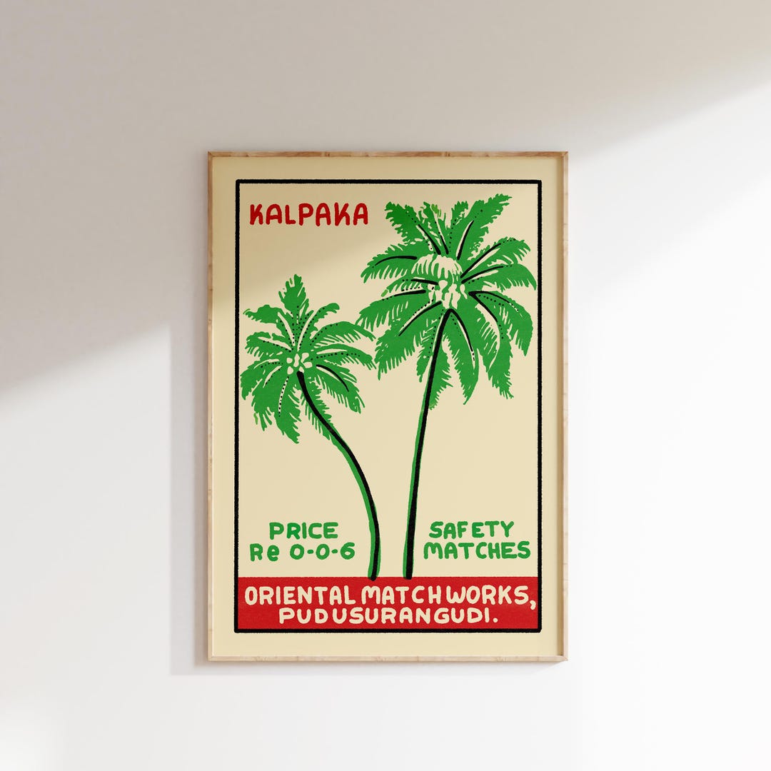 Retro Palm Tree Kalpaka Matchbox Poster • Vintage India Art Print ...