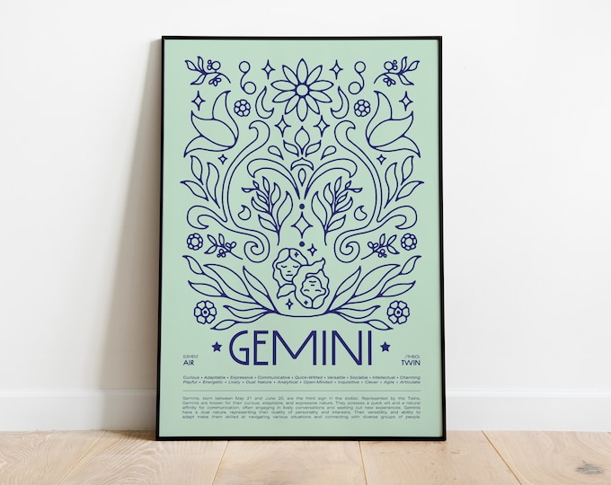 Gemini Poster, Horoscope Print, Astrological Wall Art, Illustration ...